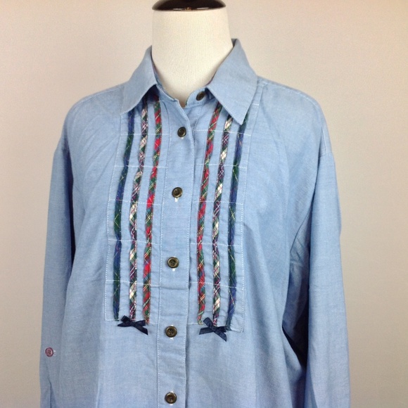 Koret | Tops | Vintage Koret Blue Twill Plaid Shirt Womens Large | Poshmark